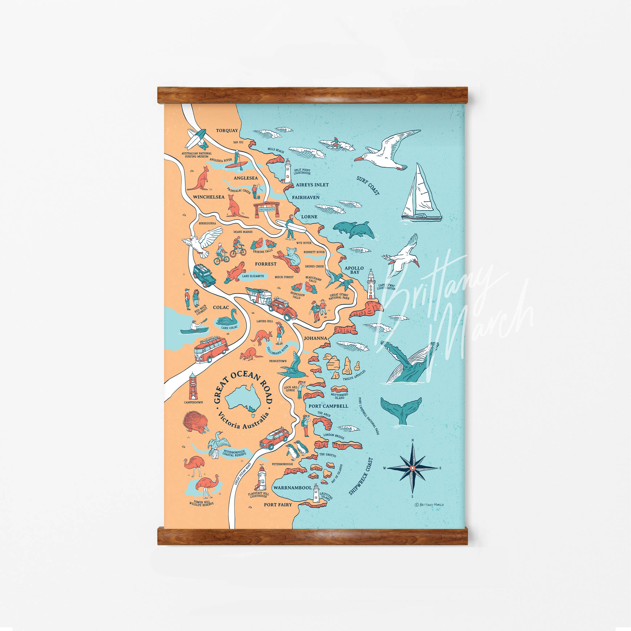 Great Ocean Road - A1 Canvas - Illustrated Map – Brittany March